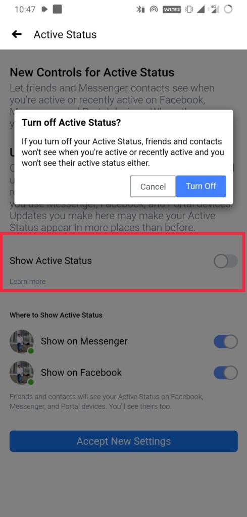 How to disable always active status on Facebook and Messenger