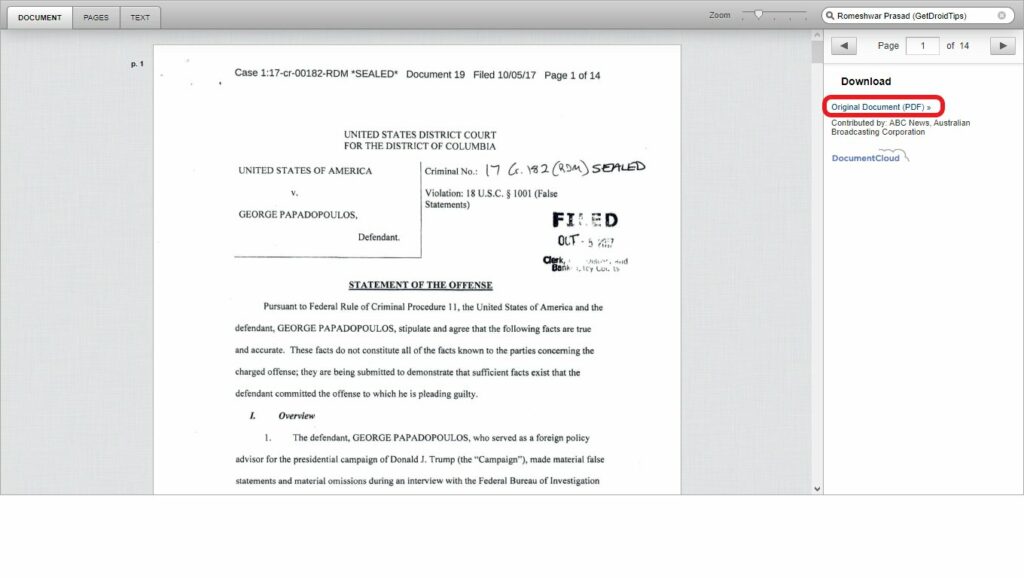 How do I download the Original PDF document from DocumentCloud?