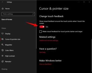 How to personalize visual feedback for touch points on Windows 10