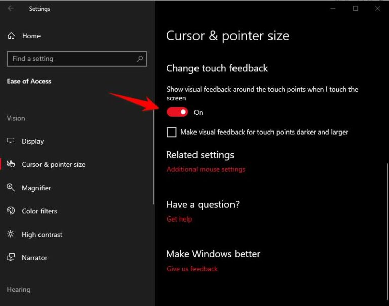 How to personalize visual feedback for touch points on Windows 10