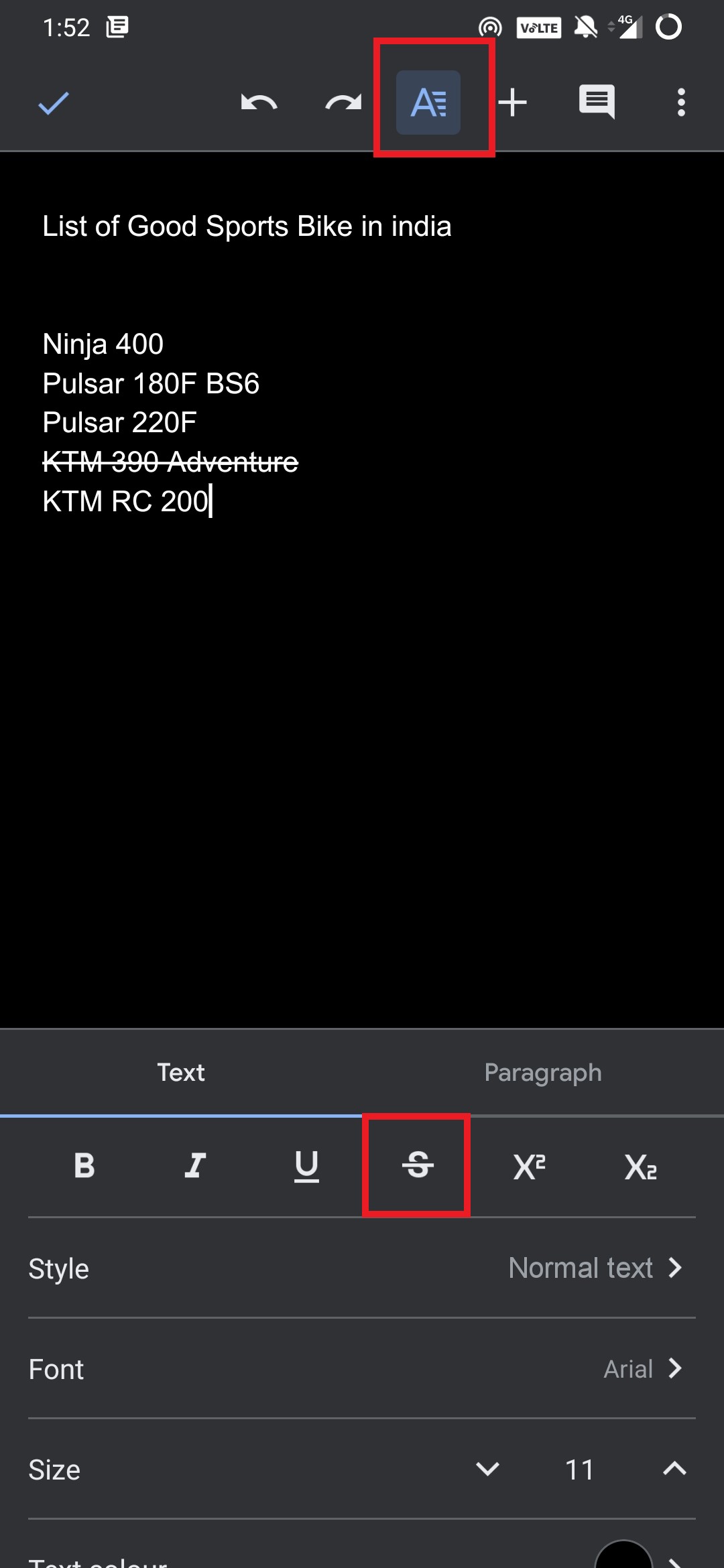 How to Create or Remove Strikethrough Text In Google Docs
