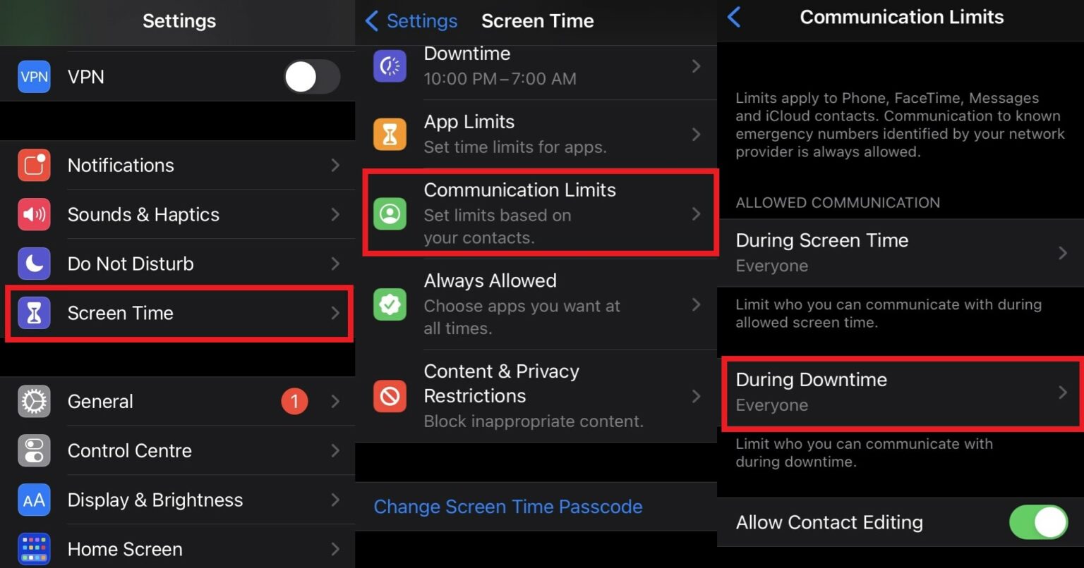 How to Set Communication limits in Screen Time on iPhone or iPad