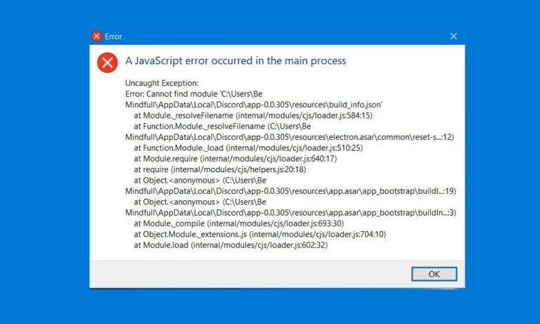 Fix ‘A JavaScript Error Occurred in the Main Process’ Error in Discord
