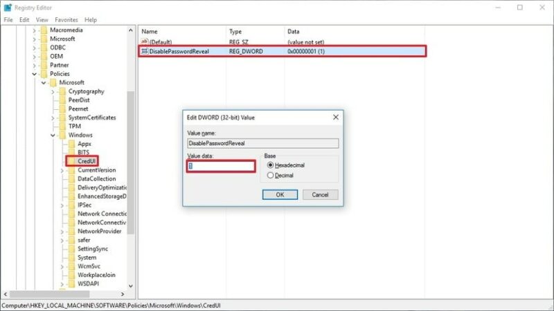 How to Disable Password Reveal Button in Windows 10?