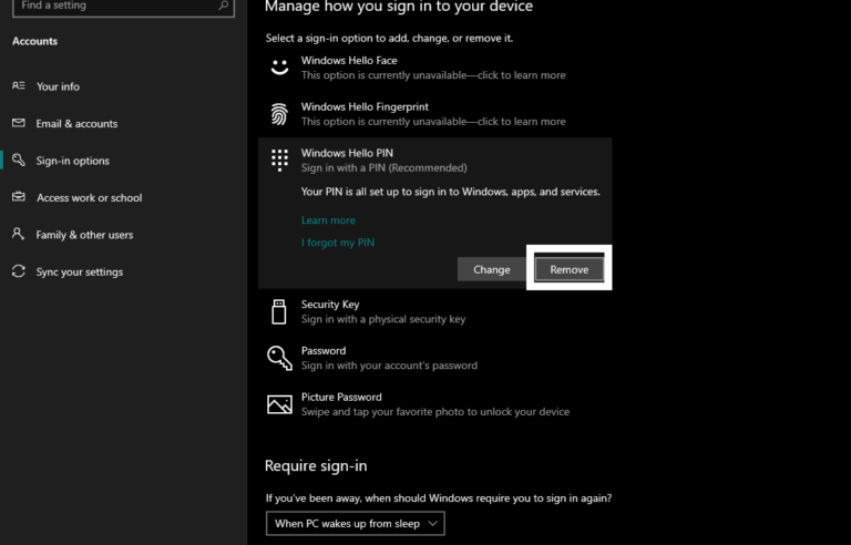 How to Switch Windows Hello Login method from PIN to Password?