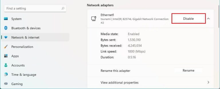 How to disable WiFi or Ethernet adapter on Windows 11