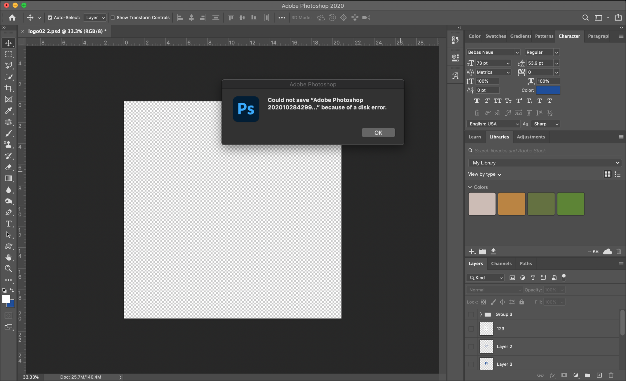 Fix Photoshop Could not Save file because of a program error