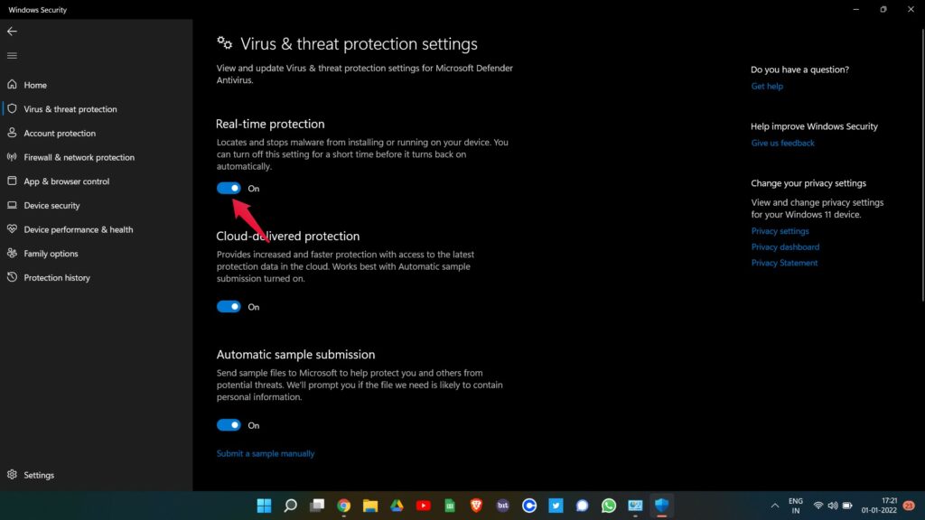 Virus and Threat Protection Not Working on Windows 11